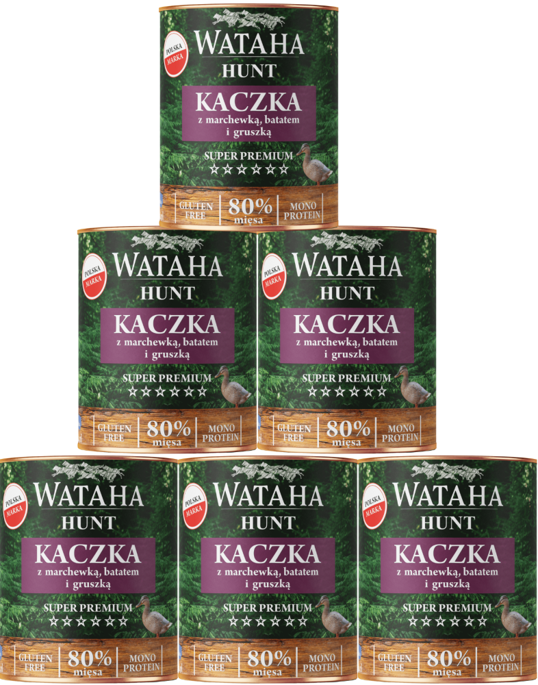 Wataha Hunt Adult Mokra Karma z kaczką i marchewką dla psa 6x800g PAKIET