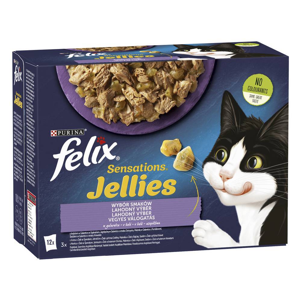 Felix Kot Sensation Jellies Wybór smaków Mokra Karma (galaretka) 12x85g
